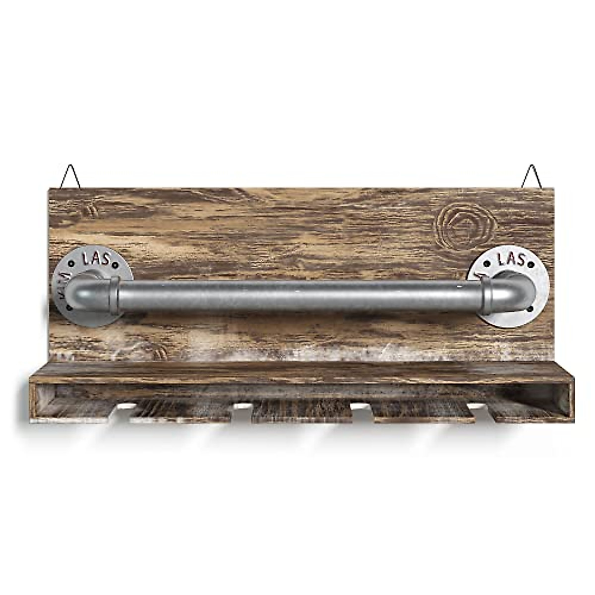 Barnyard Designs Wall Mounted Wine Rack - Bottle and Glass Holder - Hanging Wood and Metal Wine Rack Wall Mount for Bar and Kitchen Decor, 20.5" x 8.75"