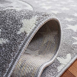 Safavieh Carousel Kids Collection 5'3" x 7'6" Light Grey/White CRK135F Moon and Stars Nursery Playroom Area Rug