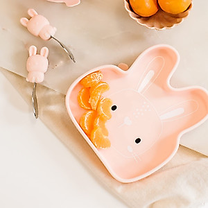 Loulou Lollipop Toddler Silicone Suction Snack Plate, Learning Fork and Spoon Set (Bunny)