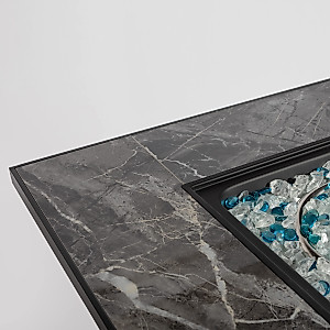 30inch Outdoor Fire Table Propane Gas Fire Pit Table with Lid Gas Fire Pit Table with Glass Rocks and Rain Cover