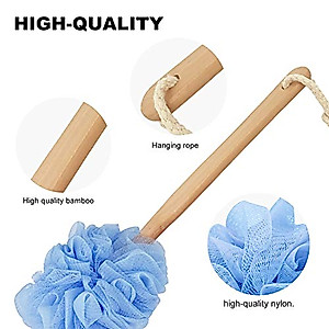 RASDDER Loofah on a Stick, Loofah Back Scrubber for Shower, Bath Sponge with Handle, PE Soft Mesh Luffas, Exfoliating Luffa for Men and Women