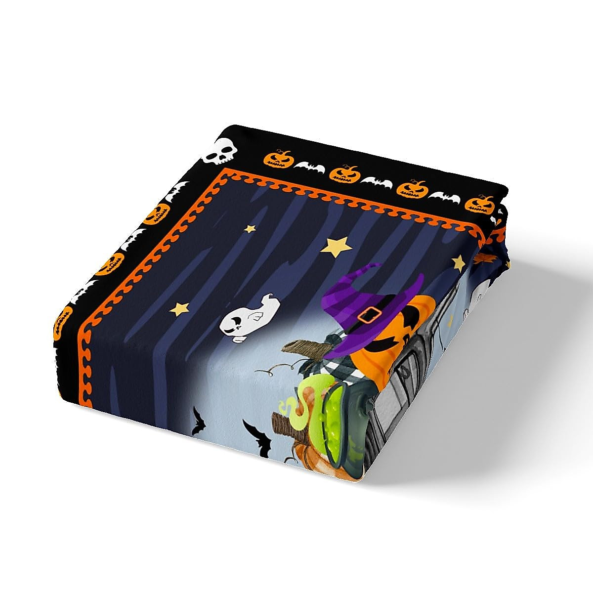 Feelyou Halloween Duvet Cover Full Size with 2 Pillow Cases Halloween Decor Comforter Cover Happy Halloween Bedding Set Black Cartoon Truck Bedspread Cover for Kids Adults