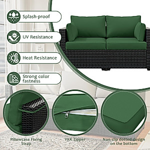 Kimunuk 8p Outdoor Cushion Slipcovers Outdoor Patio Cushions Covers Replacement Waterproof with Zipper for 3-Seat Outdoor Rattan Sofa Patio Furniture Cushion Covers Green, Covers Only