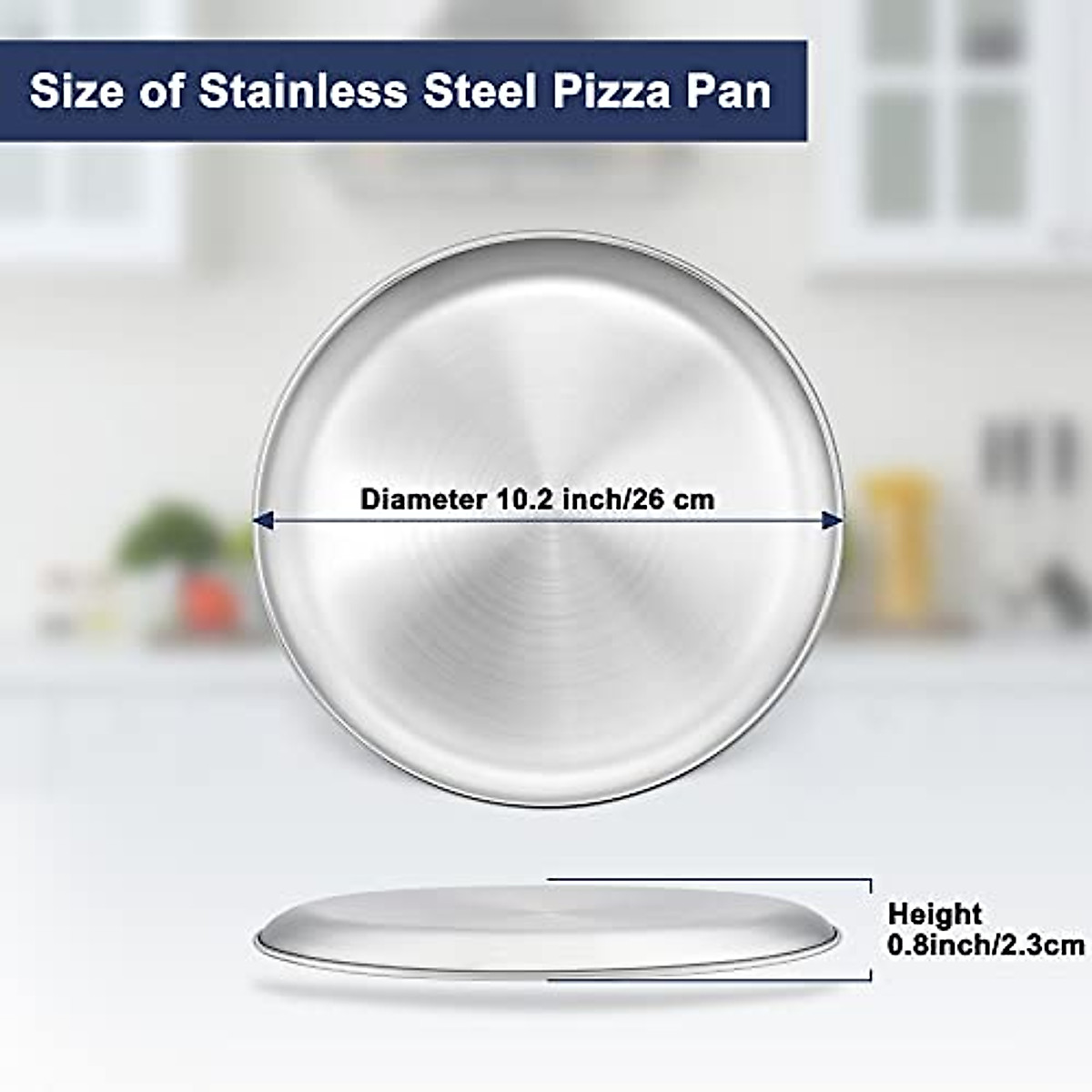 LIANYU Nonstick Pizza Pan Set of 4, 10.2 Inch Stainless Steel Pizza Serving Tray for Oven, Baking Round Pizza Pan Plate, Dishwasher Safe