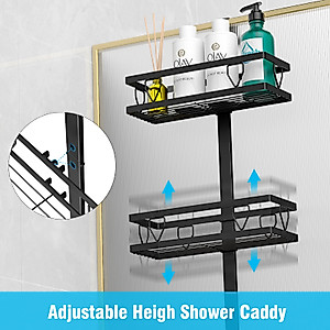 Kerisgo Over The Door Shower Caddy, 4-Tier Adjustable Over Hanging Shower Door Caddy Shelf, No Drilling Shower Organizer Shelf With Soap Holder, Body Wash, Shampoo, Razor, Black