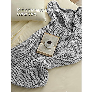YnM Chunky Throw Blanket, Medium-Weight, Hand Knitted, Skin Friendly, Ventilated and Breathable, Machine Washable, Home Décor Piece for Couch, Sofa and Bed (Lunar Grey, 40x50 Inch)