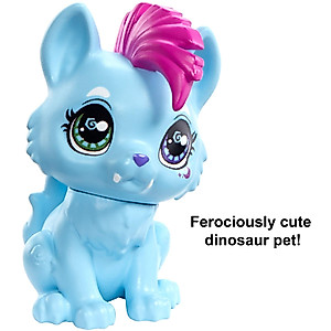 Mattel Cave Club Tella Doll (8-10-inch, Blue Hair) Poseable Prehistoric Fashion Doll with Dinosaur Pet and Accessories, Gift for 4 Year Olds and Up
