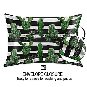 Cactus Stripes Satin Pillow Cases Silk Satin Pillowcase for Hair and Skin Standard Set of 2 Super Soft Silk Pillowcase with Envelope Closure (20x26 in)
