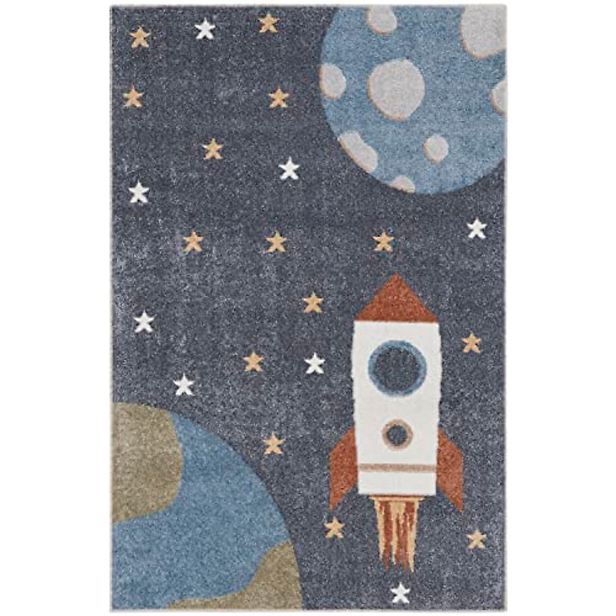 Nourison Astra Machine Washable Graphic Sky Blue 4' x 6' Kids Area -Rug, Easy -Cleaning, Non Shedding, Bed Room, Living Room, Dining Room, Kids Rug, Playroom, Nursery (4x6)