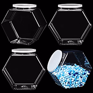 eBoot 4 Pieces Plastic Candy Jars Cookie Jars for Kitchen Counter Hexagon Cookie Jar with Lid Clear Candy Containers Laundry Pod Storage Container Dry Food Jar for Candy Buffet Dog Treats Craft (129 Oz)
