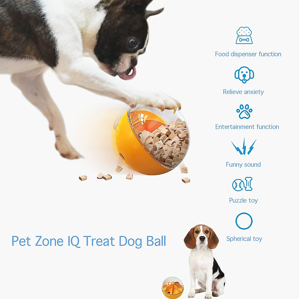 Monotre Dog Treat Ball, Dog Food Puzzle Slow Feeder Interactive Squeaky Mental Stimulation Toys, Dog& Cat Treat Dispenser Puzzle Toys Active Rolling Balls for Medium/Large Dog Breeds