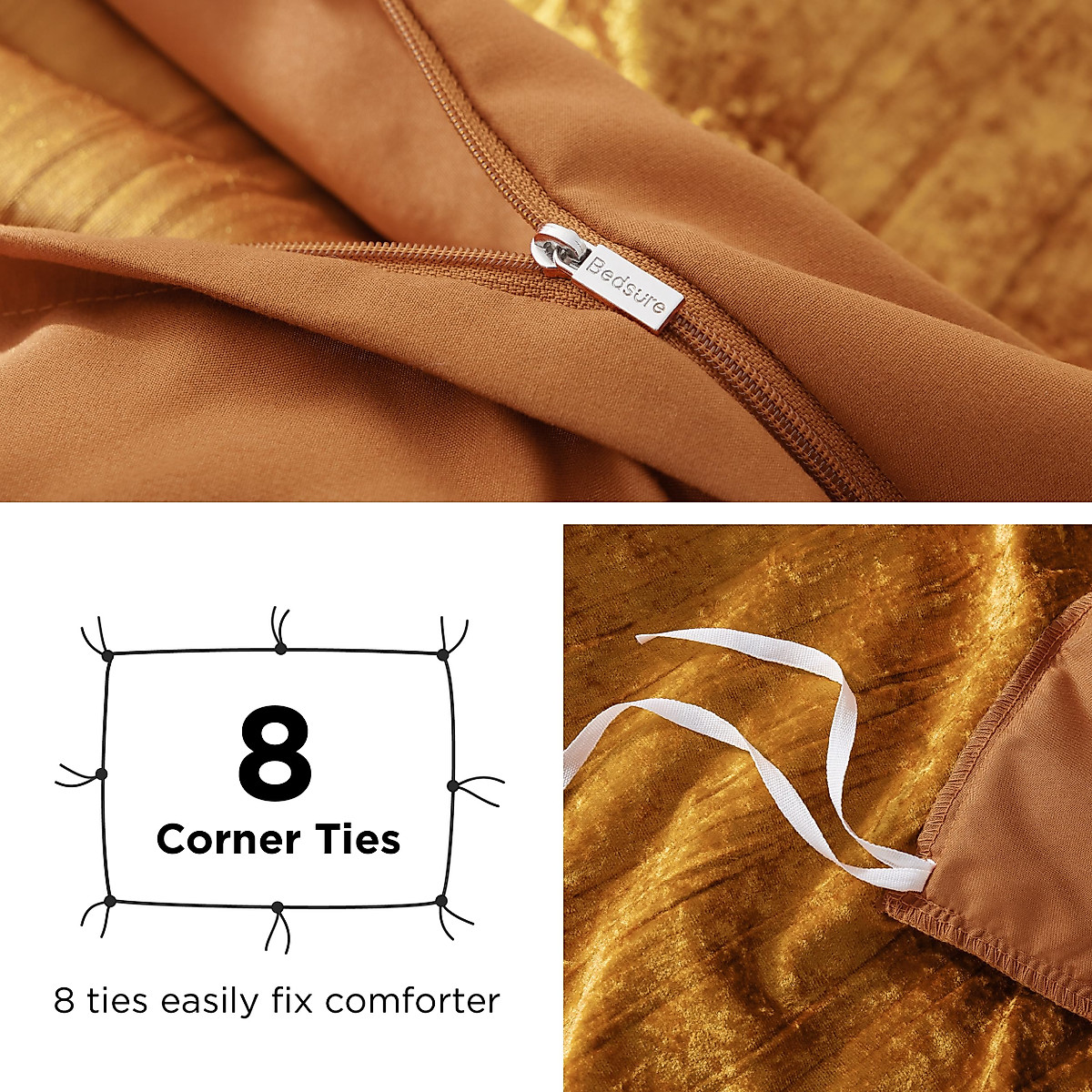 Bedsure Velvet Duvet Cover Set - Luxurious, Glossy Queen Duvet Cover Set, Honey Yellow Duvet Cover Queen with 2 Pillow Shams (Honey Yellow, Queen, 90 x 90 inches)