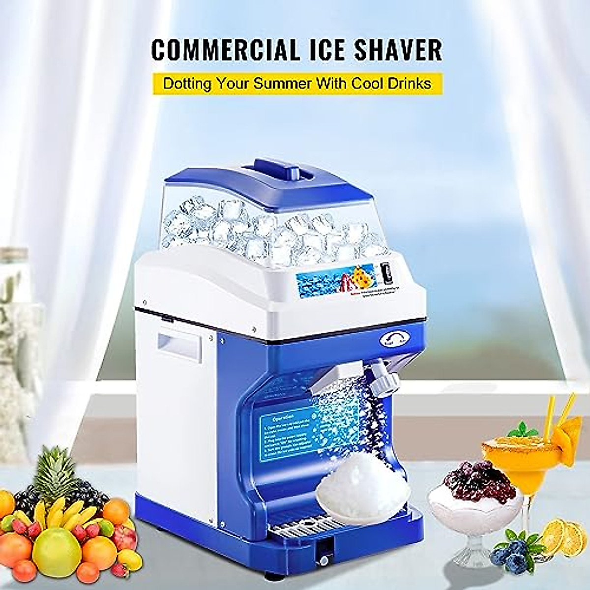 VEVOR 110V Commercial Ice Shaver Crusher 441LBS/H with 11LBS Hopper, 300W Tabletop Electric Snow Cone Maker 320 RPM Rotate Speed Perfect For Parties Events Snack Bar