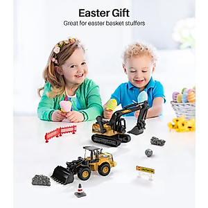 Construction Toys Excavator for Kids, Geyiie Toys Truck Excavator Tractors for Boys Girls 3-5 4-7 8-12 Year Old Kids, Birthday Gift