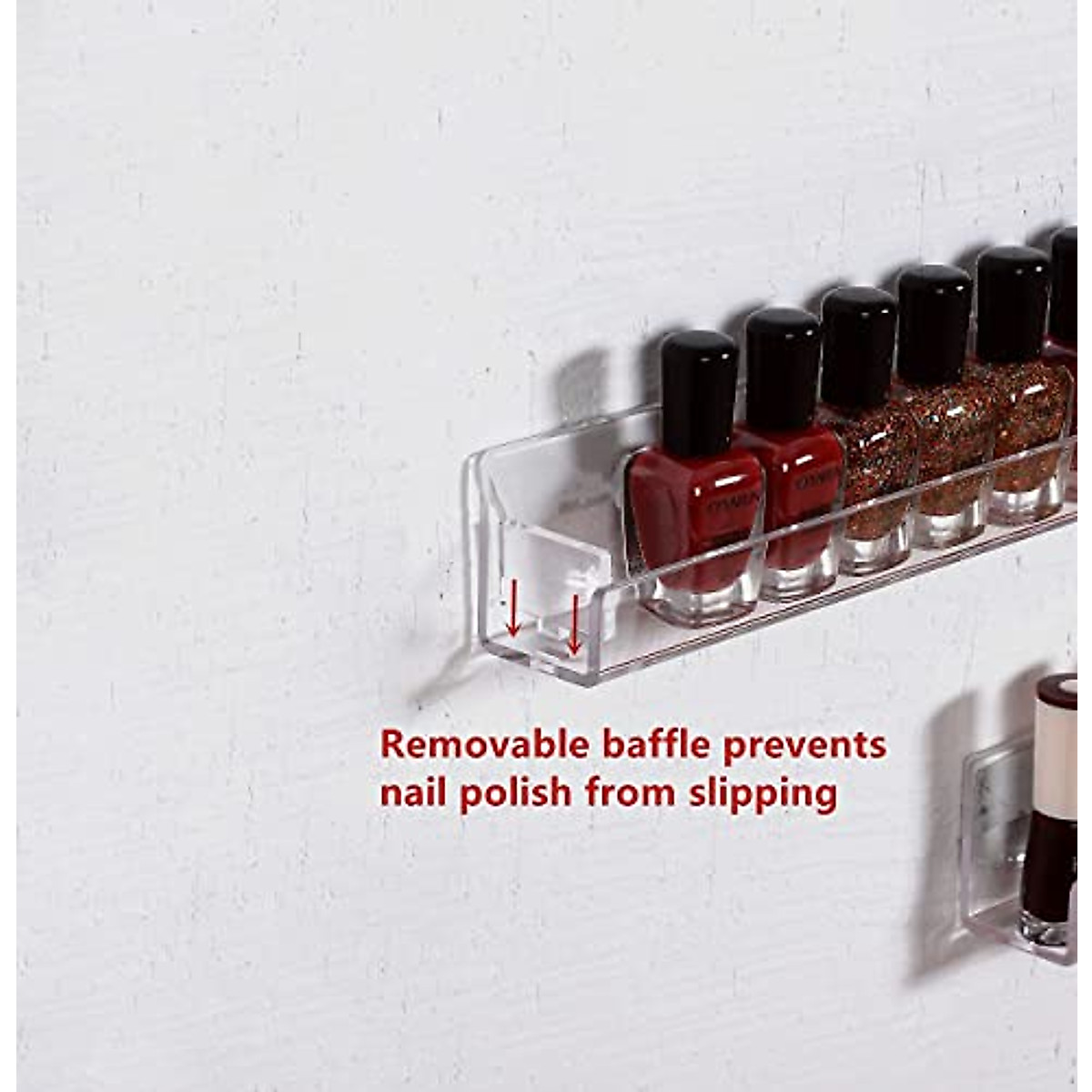 IEEK 4 PCS Floating Invisible Kids Bookshelf Wall Mounted Nail Polish Rack,Clear Acrylic Picture Ledge Vinyl Record Display Shelf Nail Polish Holder with Removable Anti-slip End Inserts,15 inch