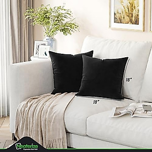 NEATERIZE Premium Velvet Pillow Covers 18x18 Black - Washable Decorative Fabric Throw Pillow Covers for Couch or Bed - Set of 2