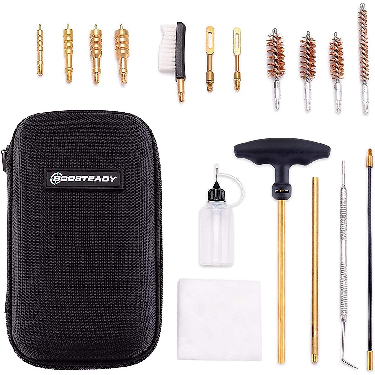 BOOSTEADY Universal Handgun Cleaning kit .22.357.38,9mm.45 Caliber Pistol Cleaning Kit Bronze Bore Brush and Brass Jag with Empty Bottles
