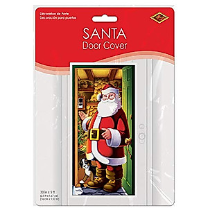 Beistle Santa Claus Door Cover, 5’ x 30” – Plastic for Indoor & Outdoor Use, St Nick Print – Easily Display – Christmas Party Decorations & Holiday Decor