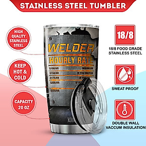 KOIXA Skull Tumbler Welder Hourly Rate Coffee Travel Mug 20oz Skull Themed Things For Welders Stainless Steel Insulated Cup Unique Gifts For Men From Girlfriend Funny Gag Gift