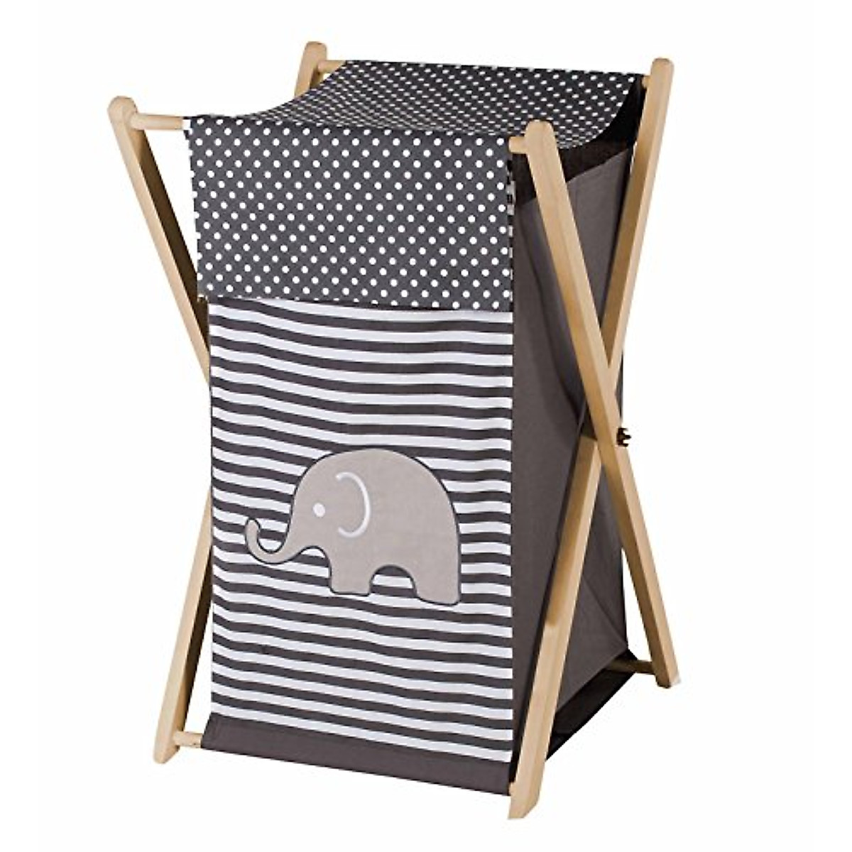 Bacati Elephants Unisex Hamper Cover with Natural Finish Wood Frame and Mesh Liner, Grey