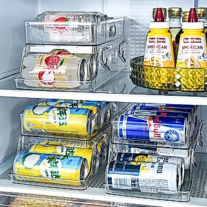 Beverage Can Organizer for Refrigerator, Soda Can Dispenser for Refrigerator Double Layer Liftable and Foldable Soda Can Storage Bin, Automatic Rolling Plastic Drink Holder for Fridge, Pantry, Cabinet