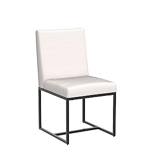 VESCASA Linen Upholstered Dining Chairs Set of 2, Mid Century Modern Padded Chair with Black Metal Frame for Restaurant, Dining Room, Kitchen, Cream