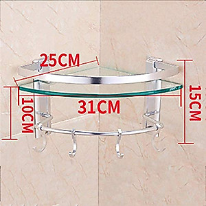 PIBM Stylish Simplicity Shelf Wall Mounted Floating Rack Wooden Bathroom Shelves Rack Sector Wall Mount Cosmetic Storage Rack Corner Tempered Glass Hook up - 3 Sizes, a , 31x25x15cm