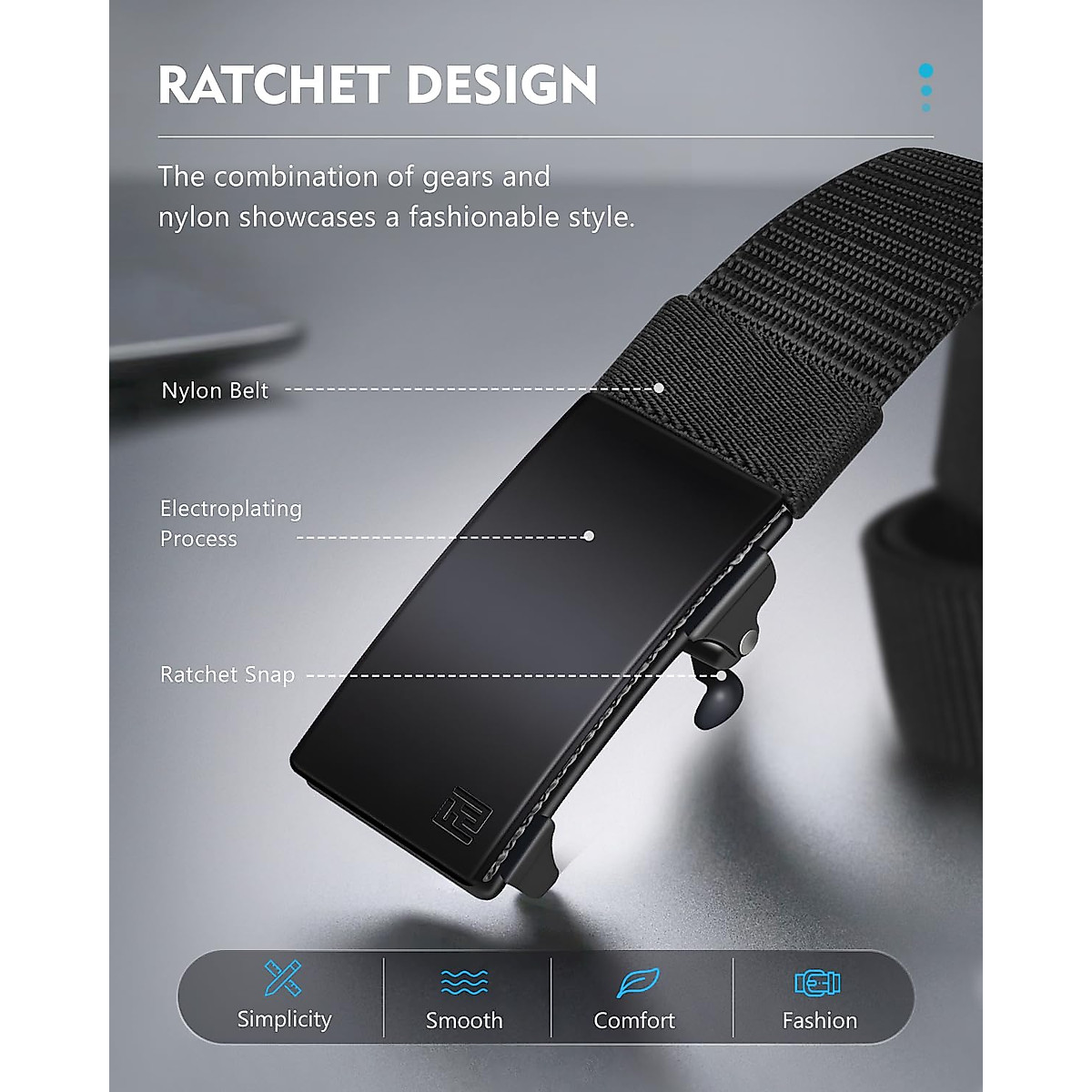 FAIRWIN Men's Ratchet Web Belt,1.25 inch Nylon Automatic Buckle Belt,No Holes Invisible Belt for Men(Black, S)