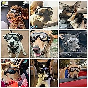 NAMSAN Dog Sunglasses Medium to Large Dog UV Transparent Goggles Windproof Anti-Dust Snowproof Pet Glasses with Elastic Straps, Clear