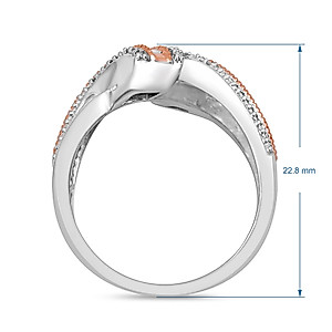 Jewelili 10K Rose Gold and Sterling Silver 1/4 Cttw Natural White Baguette and Round Diamond Bypass Ring, Size 7
