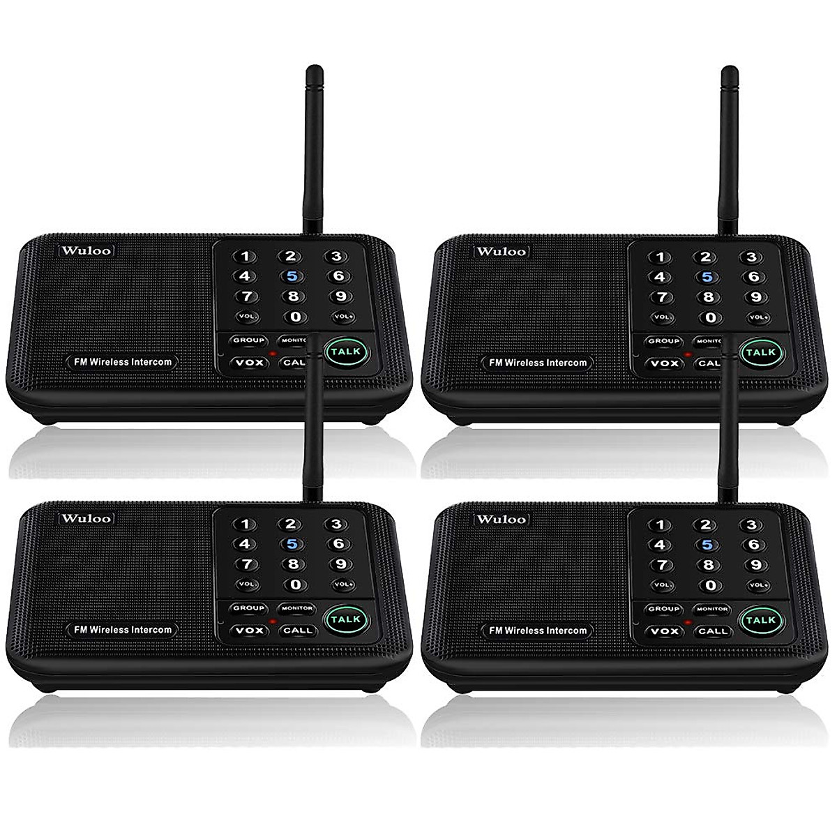 Wuloo Intercoms Wireless for Home 5280 Feet Range 10 Channel 3 Code, Wireless Intercom System for Home House Business Office, Room to Room Intercom, Home Communication System (4 Units Set, Black)