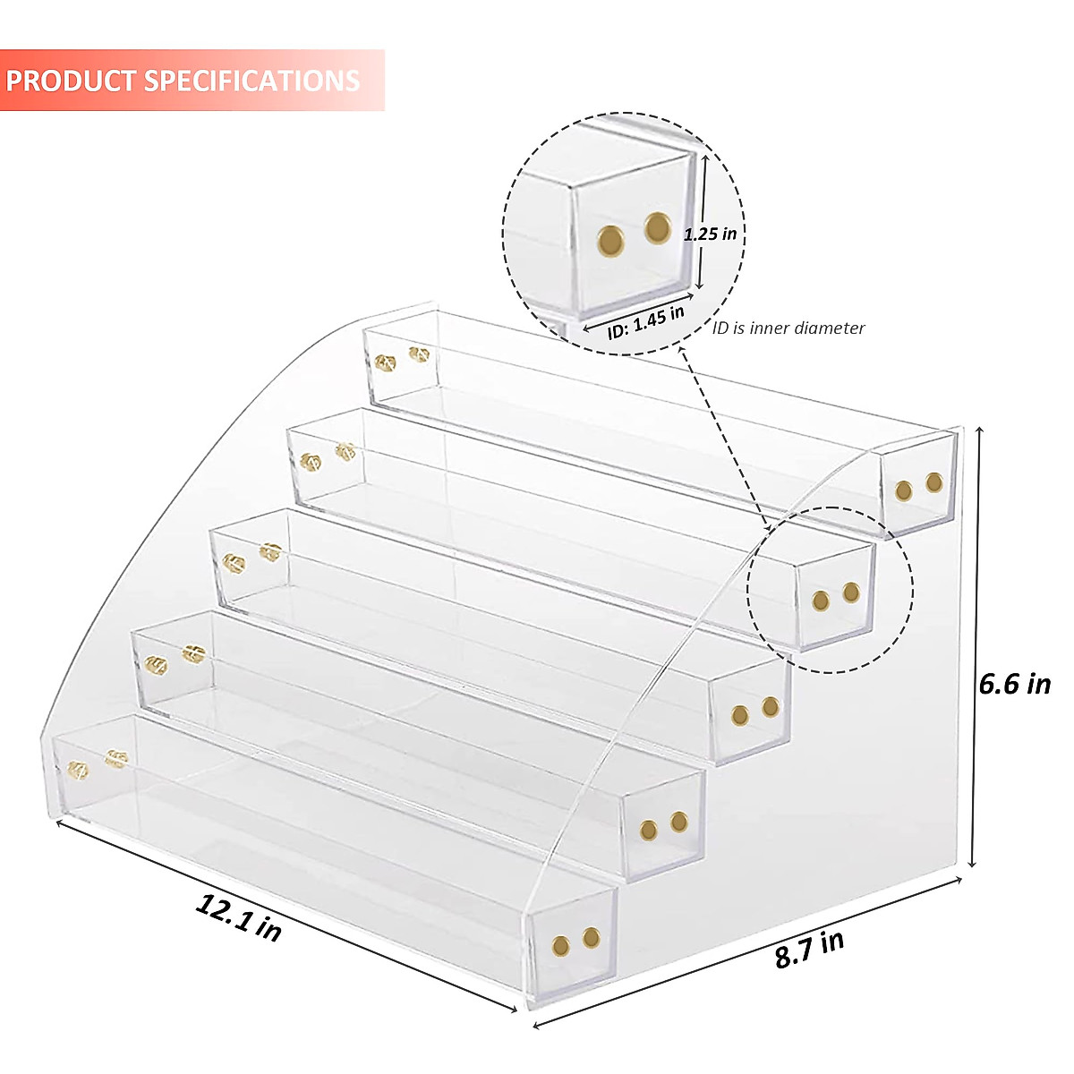 Paint Organizer Rack with Brush Holder 5-Tire – Durable, Easy Assembly Storage Stand for Art Supplies, Paint Bottles, and Craft Rooms - 12.1in