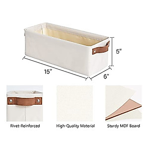 StorageWorks Narrow Storage Bins, Small Baskets for Organizing, Long Storage Basket with Handles, Fabric Storage Bins for Shelf, Beige, 2-Pack
