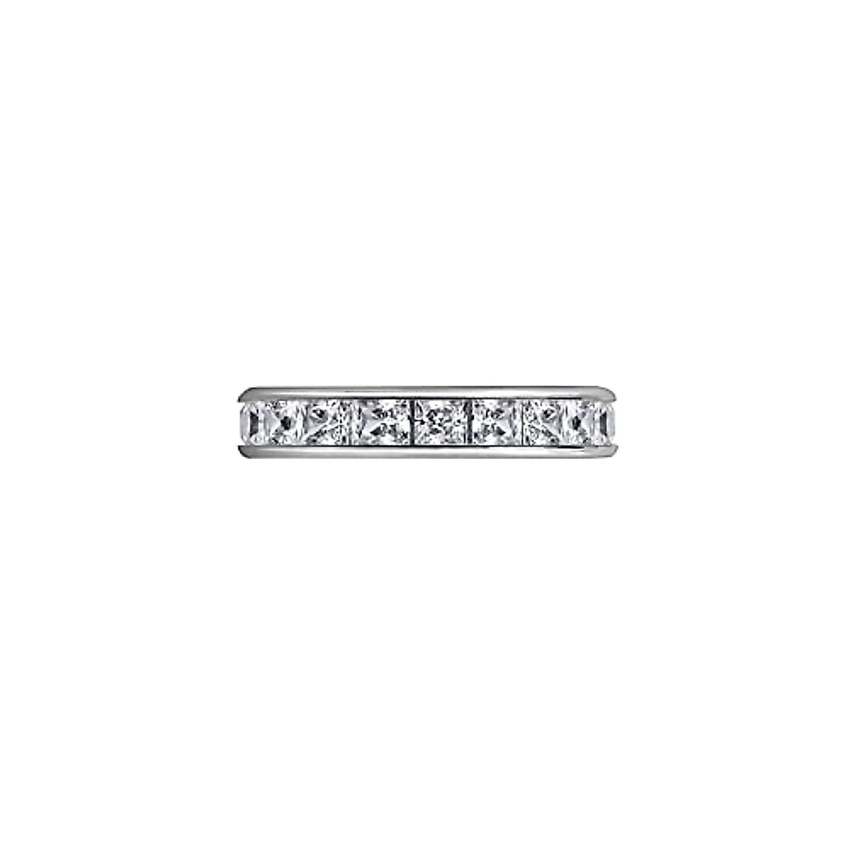 Amazon Essentials Platinum-Plated Sterling Silver Infinite Elements Cubic Zirconia Channel Princess-Cut All-Around Band Ring, Size 8 (previously Amazon Collection)