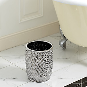 Motifeur Bathroom Wastebasket - Ceramic Decorative Trash Can (Pineapple Pattern, Silver Grey)