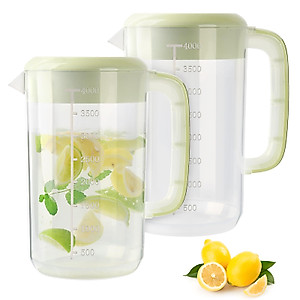 BPFY 1 Gallon 4 Litre Clear Plastic Pitcher with Lid, 2 Pack Clear Water Pitcher for Cold Drinks, Iced Tea Pitcher for Lemonade, Iced Tea, Milk, Juice, Beverages.