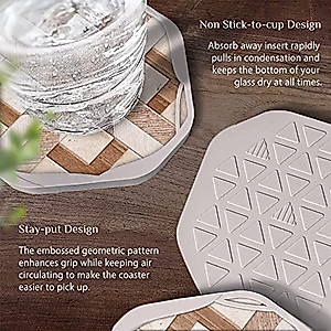 UMIRRO Absorbent Drink Coasters for Wooden Coffee Table Decor, Rustic Country Farmhouse Cup Coasters, Boho Tile Design, Brown, 4", Set of 4