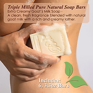 BELA Extra Creamy Goat Milk Soap 3.3 OZ Pack of 6, Long Lasting French Triple Milled Bar Soap Enriched with Organic Shea Butter, Hand, Face and Body Wash Bar, Made in Australia