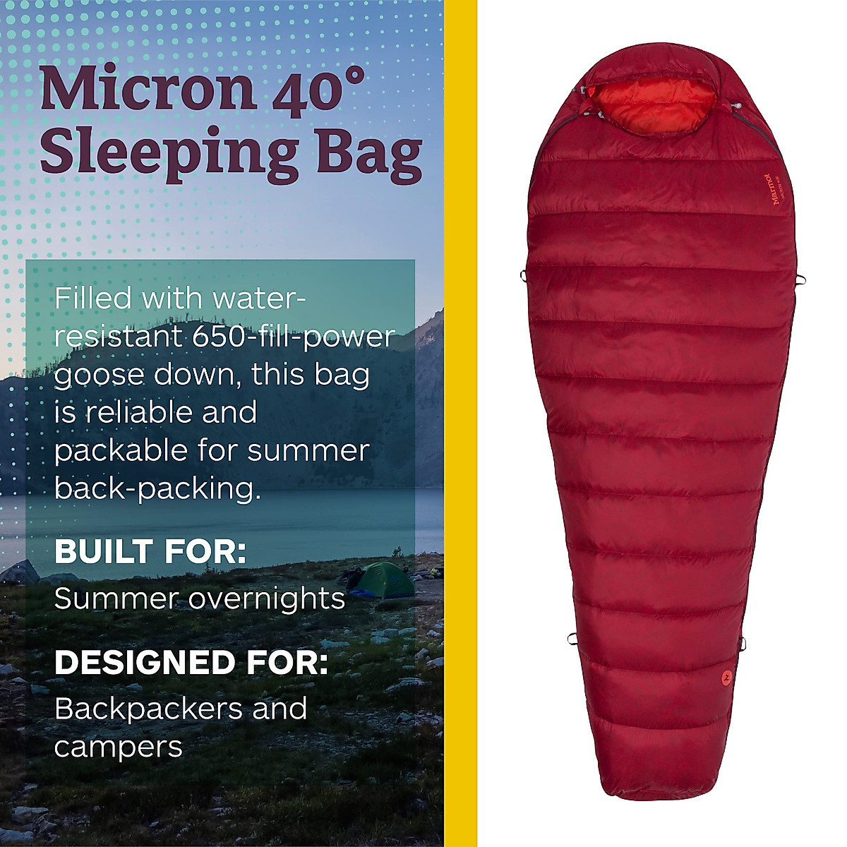 Marmot Micron 40 Sleeping Bag | Water-Resistent, Packable, Breathable, Sienna Red/Tomato, Regular
