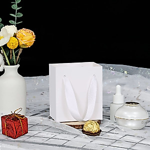 HUAPRINT White Gift Bags,12 Pack Small White Paper Bags with Handles Bulk-4x2.75x4.5 inch,Mini Party Favors Bags for Presents,Birthday,Weddings,Baby Showers