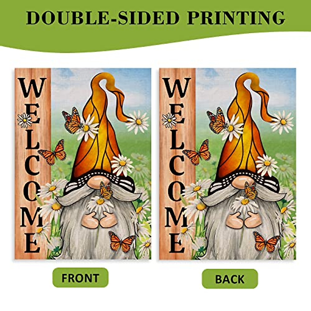 Covido Home Decorative Welcome Spring Gnome Garden Flag, Daisy Butterfly Yard Outside Decorations, Outdoor Small Decor Double Sided 12x18