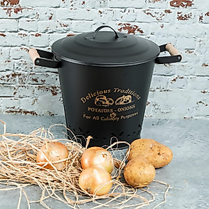 Potato Onion Kitchen Metal Storage Containers, Potatoes Onion Bin Caddy, Storage Jars with Aerating Tin Storage Holes and Metal Lid (Black)