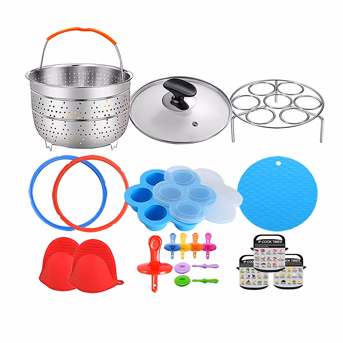 3 Quart Pressure Cooker Accessories Compatible with Instant Pot 3 Qt Only - Steamer Basket, Glass Lid, Silicone Sealing Rings, Egg Bites Mold, Egg Steamer Rack and More