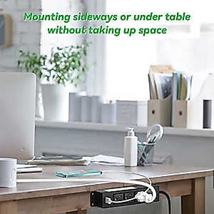 Wall Mount Power Strip with USB, 4 AC Outlet and 2 USB Ports, 6.5 FT Flat Plug Extension Cord, Mountable Power Strip Outlet for/Workbench/Office/Drawer/Nightstand/Cabinet/Desk/Table