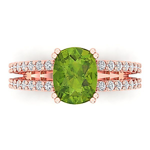 Clara Pucci 3.44ct Cushion Cut Solitaire Natural Vivid Green Peridot Proposal Designer Wedding Anniversary Bridal ring 14k Rose Gold 6.25
