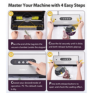 Vacuum Sealer Machine, with 8-in-1 Function& Detachable Tray& Cutter& 10 Bags, Food Vacuum Sealer Saver Machine for Food Storage & Sous Vide,Automatic Sealing Machine,EXT-VAC,Stainless Steel