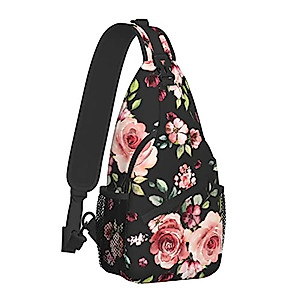 Flowers Rose Sling Bag Crossbody Backpack For Women Men Hiking Travel Over The Shoulder Bag Pouch Small Daypack Casual One Strap Pack Lightweight Cross Chest Bag Purse Outdoor Cycling
