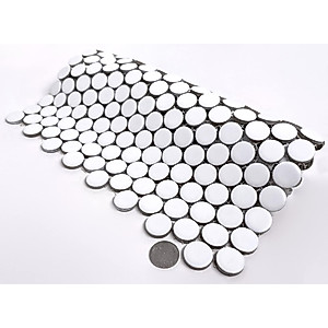 Penny Round Tile Arctic White Porcelain Mosaic Matte Look Wall and Floor Tile (Box of 10 Sheets) for Kitchen Backsplash, Bathroom Floor, Accent Wall