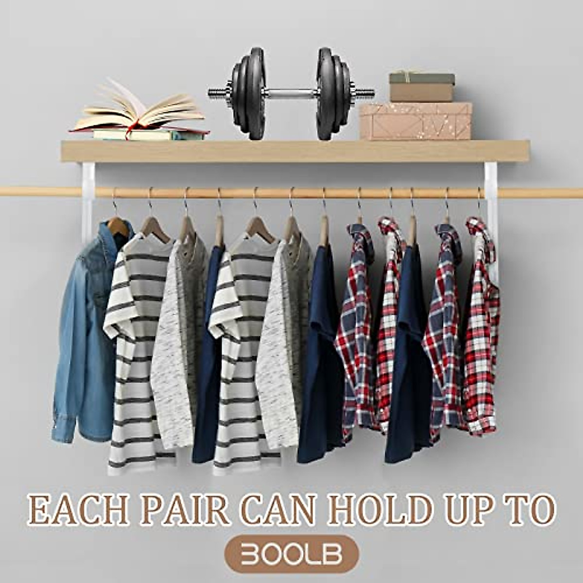 Closet Rod Bracket Bulk Heavy Duty Closet Brackets Closet Shelf Bracket with Rod Support Rod Brackets Holder Shelf Rod Hangers Hooks with Screw for Home Closet Decor, 10.6 x 12.6 Inch (White, 16 Pack)