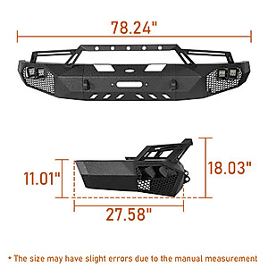 Hooke Road Earthshaker F150 Front Bumper w/Bull Bar & Winch Plate for Ford F-150 2009 2010 2011 2012 2013 2014 (Exclude Raptor), Full Width Steel Replacement Bumper